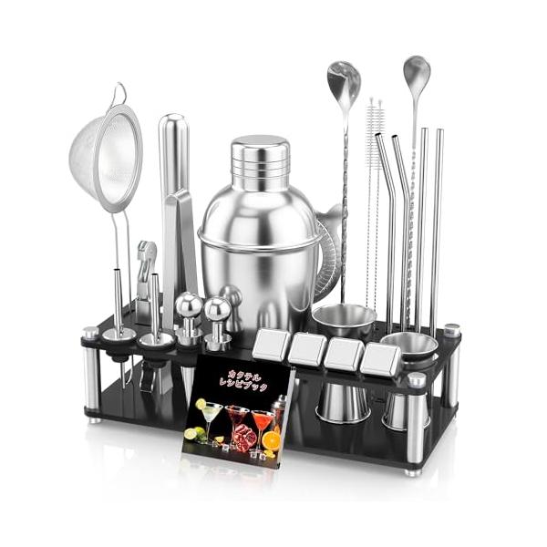 シルバー/-/-・Color:シルバー・「プロ仕様の豪華25点カクテルシェーカーセット」ご自宅で本格的なバーの雰囲気を楽しめる、25点のカクテルシェーカーセットです。シェーカーをはじめ、バースプーン、ジガー、ストレーナー、クラッシャーなど、...