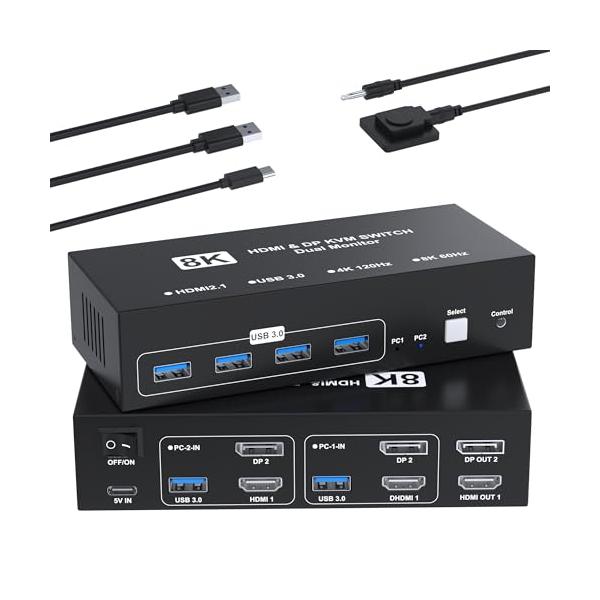 HDMI DP KVM + USB 3.0ケーブル2本ブラック/-/KVM-HDDP-01・Style:HDMI DP KVM + USB 3.0ケーブル2本・パッケージ個数:1・HDMI＆DisplayPort KVMスイッチ｜2モニター...