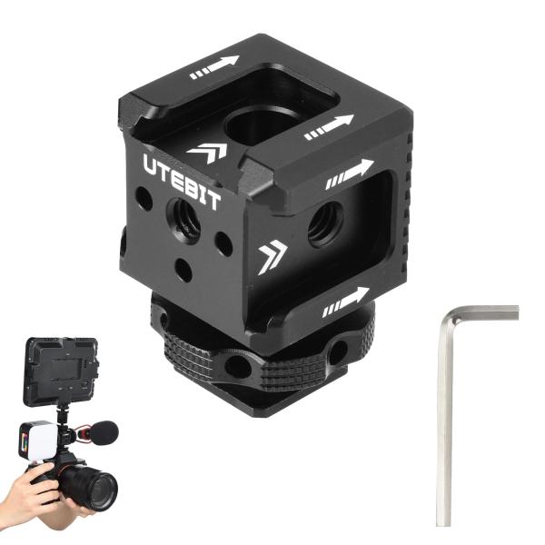 ・ブラック  3COLD_SHOE__HOTSHOE_ADAPTER_BK・アルミ合金製のストロボ シューマウント3か所のシューアダプター（コールドシューマウント）が搭載され、ホットシュー付きの1/4インチスクリューと組み合わせて動画・ビデ...