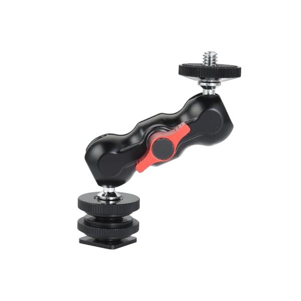 赤黒/-/-・高精度ダブルボールヘッド2つのボールジョイントで自在な角度調整が。ノブを緩めるだけでLEDライトやスマホ・小型モニターの位置を微調整でき、締めるだけで確実に固定。耐荷重1kgのため、軽量機材のサポートに最適です（※1kg超の使...
