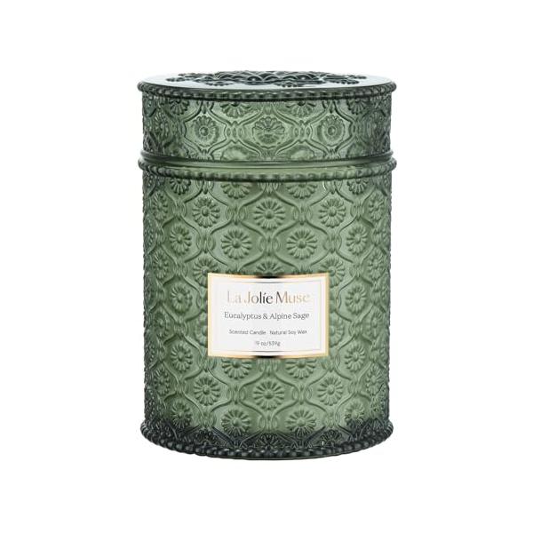 アールデコ白 (Shiro) with Daisy Pattern/-/-・ScentName:ユーカリ＆アルパインセージ・MAELYNコレクション：古代の庭園やヨーロッパの邸宅に着想を得た、エレガントなガラスキャンドル。繊細なフローラル模...