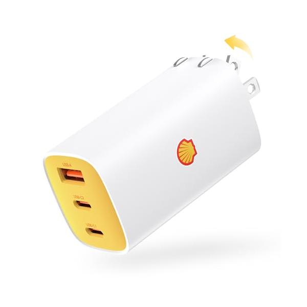 ホワイト/-/-・PD充電器65W＋3ポート搭載Shell（シェル）のタイプC充電器は、Type-Cポート2つとUSB-Aポート1つを備え、最大3台のデバイスを同時に充電。65Wの高出力で、パソコンからスマートフォンまで、すべてのUSB-C...