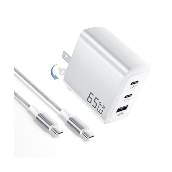 ホワイト/-/RH-PD65W・?3ポート65W充電器これまでの3ポート、USB-C単ポート最大出力65WクラスのUSB充電器、ACアダプターでは考えられないほどの小型化を実現。充電スピードも従来比約2倍にアップ！For iPhone 17...