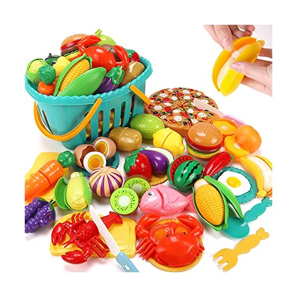 料理・マルチカラー ワンサイズ T16A-3・豊富なおままごとセット野菜、果物、シーフード、ハンバーガー、ピザなど、さまざまな食材を厳選しています。外見だけではなく、断面の構造までもリアルで本物にそっくり！子供たちはゲームで食べ物についても...