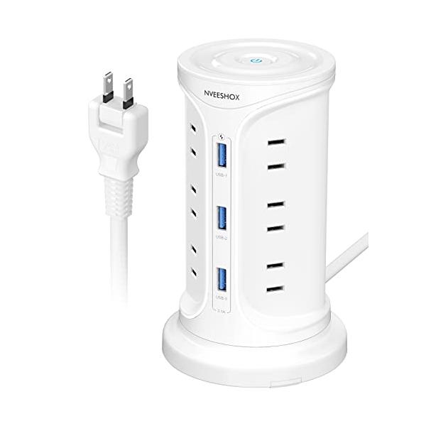 ホワイト/2M+3USB+12AC/VFシリーズ・Size:2M+3USB+12ACColor:ホワイト・??1台15役の電源タップこのタワー型電源タップは、4面にACコンセントを3個ずつ、1面にUSBポートが3個、合計15充電口配置されて...