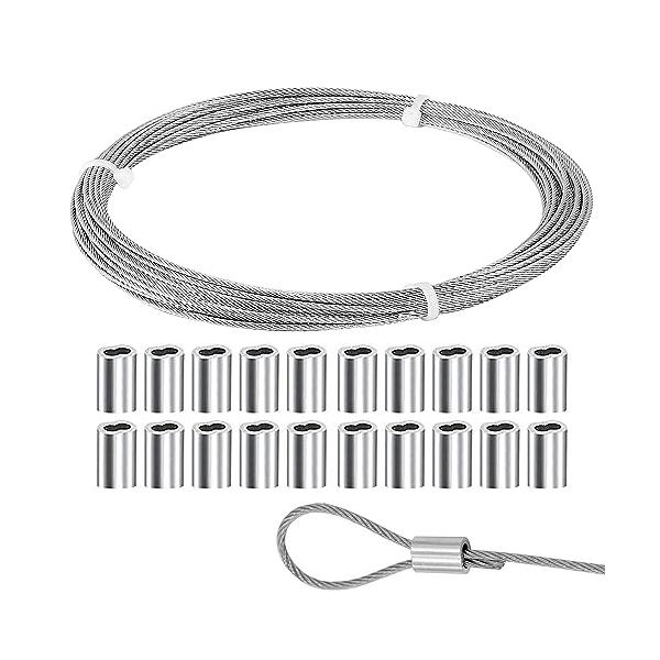 10M/-/-・Color:10M・製品仕様：品名：ステンレスワイヤーロープ ロープ径は1.5ｍｍ、長さは10Ｍです。8文字型アルミスリーブ付き 20個入り。ターミナル金具との組み合わせで様々な場面を演出できます。家庭用にはもちろん、工業用...