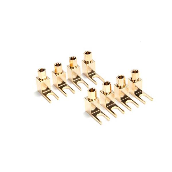 -/8本1組/WY-YP01-8・Size:8本1組・無ハンダ／ネジ方式Yラグ端子 8個1組・全長2.2cm　　・ケーブル差込口径3.93mm　　・金メッキ処理・バナナプラグをスペードプラグ(Yラグ) L型に変換！！・重量：10g（1個当た...