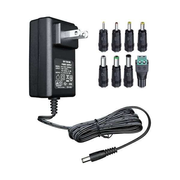 -/12V-2A+8Tips/-・Size:12V-2A+8Tips・仕様 入力:100-240V AC 50/60Hz; 出力: DC 12V 2A 24W (最大 2A)。 DC 極性: センタープラス (+)、アウターマイナス (-)...