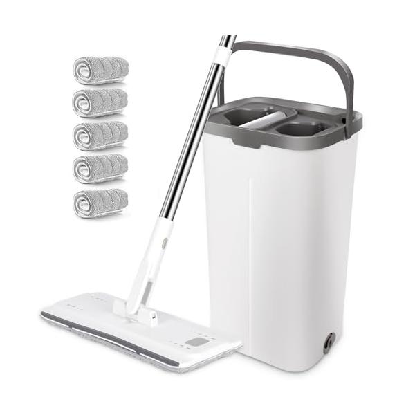 ホワイト/Medium/MB-009・Color:ホワイト・360°回転モップ：360度自由回転式ヘッド、わずか5CMの超薄タイプ。狭いスペースも、手が届きづらい家具の下やフローリングの端でもモップが入り込んでゴミやホコリをキャッチします。...