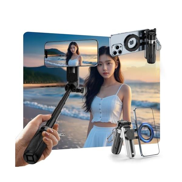 通常モデルブラック/-/-・Style:通常モデル・コンパクトサイズ、使い勝手抜群自撮り棒 マグセーフ はコンパクトなボディを採用し、手のひらに収まるサイズです。日常外出時にはポケットやバッグのサイドポケットに簡単に収納でき、買い物、旅行、...