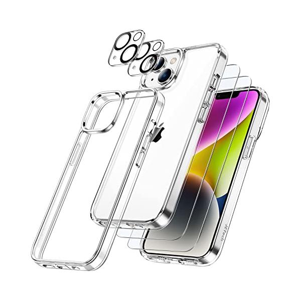 クリア/iPhone 14 6.1インチ/3854-・Color:クリア・パッケージ個数:1・[五つ合わせて全面保護] iPhone 14 6.1インチ専用 完全に適合します。2枚の強化ガラスフィルムと2枚のカメラレンズフィルムを備えたこの...