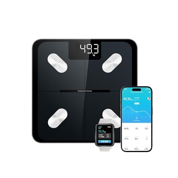 スマホ連動 ブラックブラック-ESF-551/コンパクト/ESF-551・Color:ブラック-ESF-551・パッケージ個数:1・期間:2年間、24時間以内返信対応・目量：100g　商品寸法：幅28 x 奥行28 x 高さ2.9 cm・測...