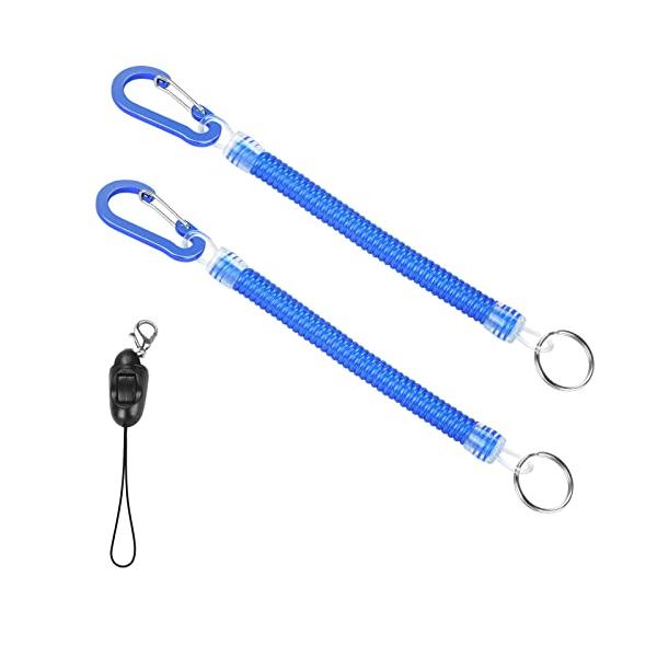 軽量ブルー/-/-・Color:ブルー・最大耐荷重:約5kg、伸びる長さ:最長約110cm、色：ブルー・コイルストラップは優れたTPU材料を採用し、内部にステンレスワイヤーが通し、断線や劣化に強く、長く使えます。バネの力がやや強いため、回復...