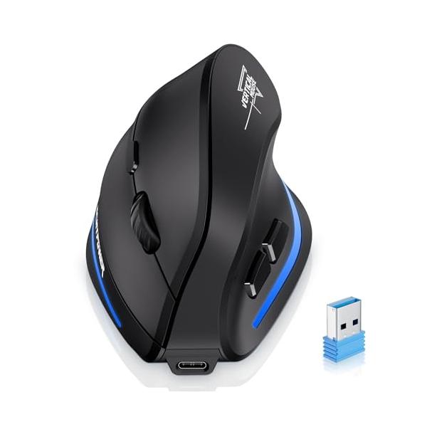 2.4G+Bluetoothブラック/-/-・Color:ブラックStyle:2.4G+Bluetooth・人間工学に基づいた設計ECHTPower縦型エルゴノミックスマウスは、手首のひねりと筋肉のストレスを軽減し、自然な角度で握ることがで...