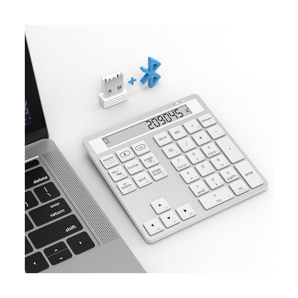 銀黒 - 34キー 電池が必要/-/-・Color:銀黒 - 34キー 電池が必要・パッケージ個数:1・多機能 34 キー ワイヤレス テンキー: NumLock、ESC、Delete、pgup、pgdn、insert、00、および電卓とキ...