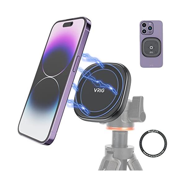 スマホマウント カメラマウント・ブラック 三脚マウント ・??0.1秒で簡単に着脱マグセフに対応しているため、スマホをクリップでで挟んだり、ネジで固定するの必要はなく、片手でわずか1秒で簡単に着脱が。また、携帯電話を自由に回転させ、角度を調...