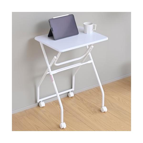 ホワイト/幅50×奥行44×高さ70.5cm/MST-5040(WH/NMW)・Color:ホワイト・パッケージ個数:1・移動がラクなキャスター付き折りたたみ式で使いたいときにサッと取り出せるミニテーブルです。キャスター付きなので掃除の際や...