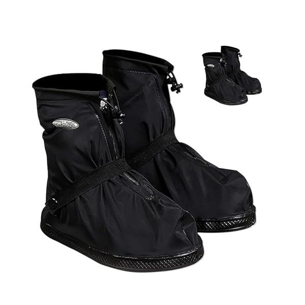 男女兼用2足ショート ブラック/2足XXL（ショート）/-・Size:2足XXL（ショート）Color:2足ショート ブラック・高い防水性レインシューズカバーの素材：ファスナーと内側の扇状シート防水層の二重防水設計がしっかりと水や汚れなどの...