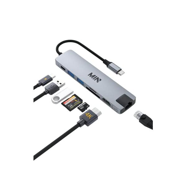スペースグレー/-/Min-hub・Color:スペースグレー・7 in 1 多機能 USB-C ドック USB Type-Cポート1を4K HDMI×1、USB 3.0×1、USB 2.0×1、USB PD対応USB-C×1、SD&amp...