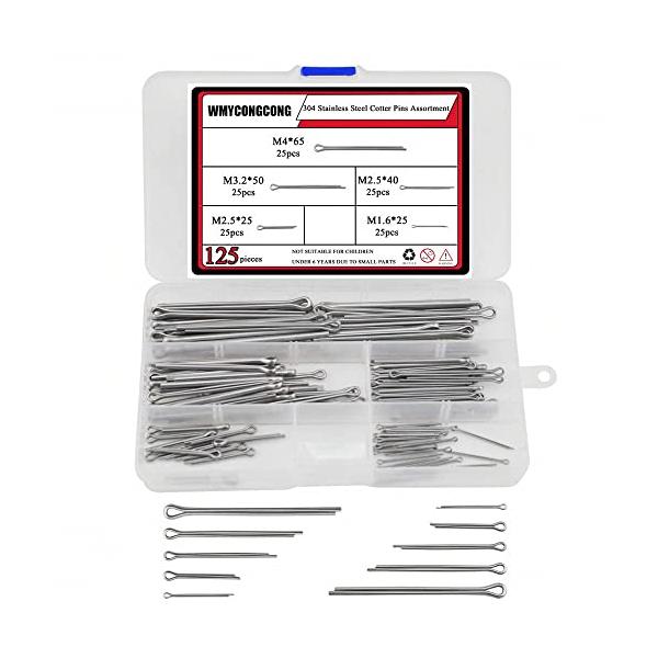 304ステンレス鋼の割りピン、耐食性と防錆性、高品質、耐久性と安定性。・品揃えキットには5つのサイズが含まれています、M4 * 65mm、M3.2 * 50mm、M2.5 * 40mm、M2.5 * 25mm、M1.6 * 25mm。・数量...