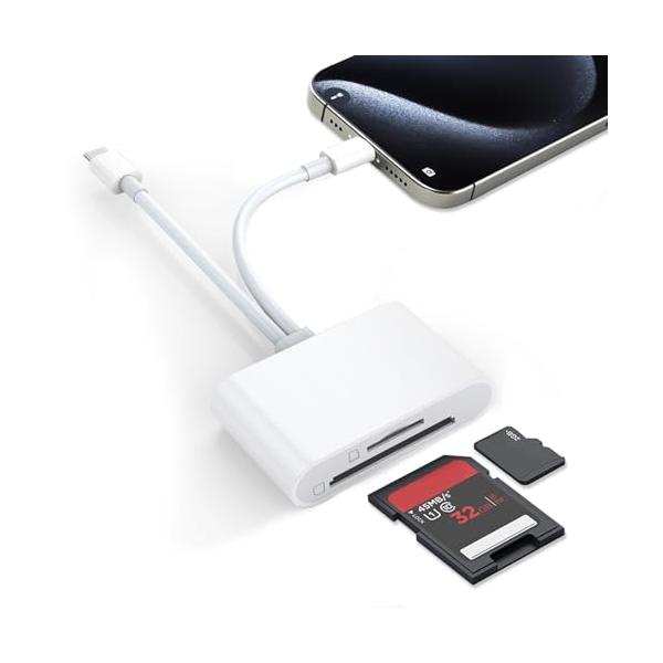 ホワイト2-in-1/-/-・Color:ホワイト2-in-1・2025最新 カードリーダーこの2 in 1 USB C / i-Phone/i-Pad SDカードリーダは、1つのSDカードポート(SD/SDHC/SDXC/RS-MMMC/...