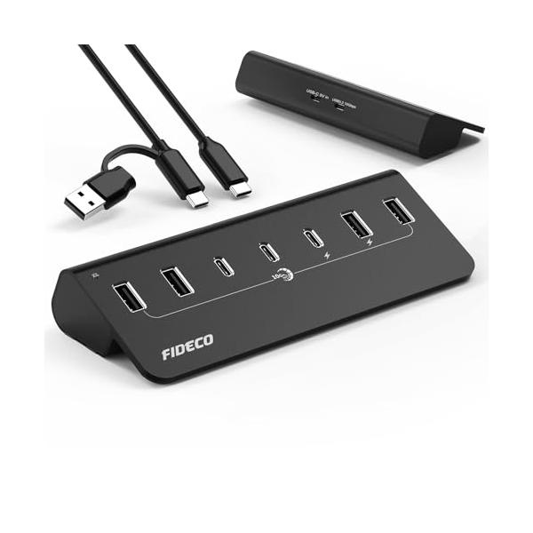 ブラック/-/H708C43・Color:ブラック・アルミニウムデザインFIDECO USBハブは完全アルミニウム合金製で、人間工学に基づいたデザインで熱を素早く放散します。データハブの底部には滑り止めのゴムパッドが装備されており、机を傷つ...
