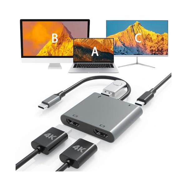 グレー/-/-・Color:グレー・Mac OSでのMST非対応：Mac OSではミラーモードのみ対応し、2つの異なる画面への拡張表示はできません（Mac OSの制限による）。また、すべてのUSB-Cポート搭載ノートパソコンに対応しているわ...