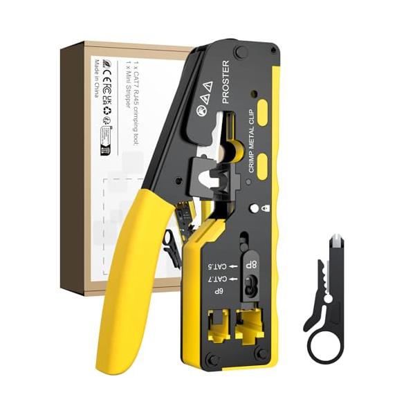 イエロー/-/PST261・パッケージ個数:1・RJ45 圧着工具本製品はCAT5、CAT5E、CAT6、CAT6A、CAT7 RJ45コネクタと6P6C、6P4C、6P2C RJ12電話線プラグ用圧着工具です。穴あきのような貫通型RJ45...