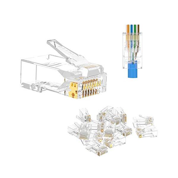 ・トランスペアレント 50個セット ・機能：貫通型RJ45コネクタ。CAT6、CAT5E、CAT5ネットワークケーブルに適用。直径：0.93 mm?1.04 mm、23-26AWGのワイヤに適する。・貫通タイプ：穴あきで、配線の組みが確認で...