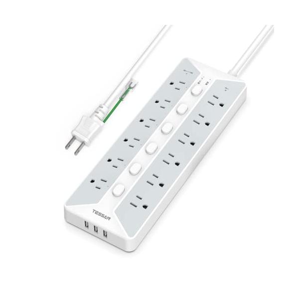 ・白いグレー 2M TS-1013-JP・・Size:2M・一括スイッチ及び個別スイッチ付き一括スイッチ及び6個個別スイッチが付いています。一括スイッチは12個のac差込口と3個のusbポートに電力を供給します。過負荷が発生すると、自動的に...