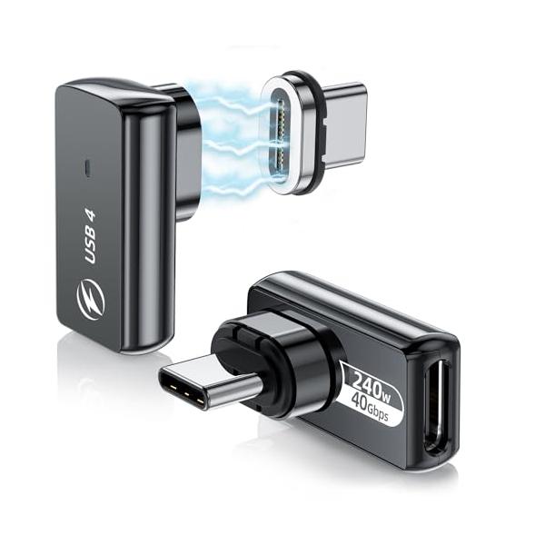 正L字型・Style:正L字型・240 W急速充電：このc型磁気アダプタは240 Wまで動作し、Macbookや他のデバイスのニーズに十分な電力を供給します。機器の要件に応じて電力出力パラメータを自動的に調整します。・40 Gbpsと8K@...