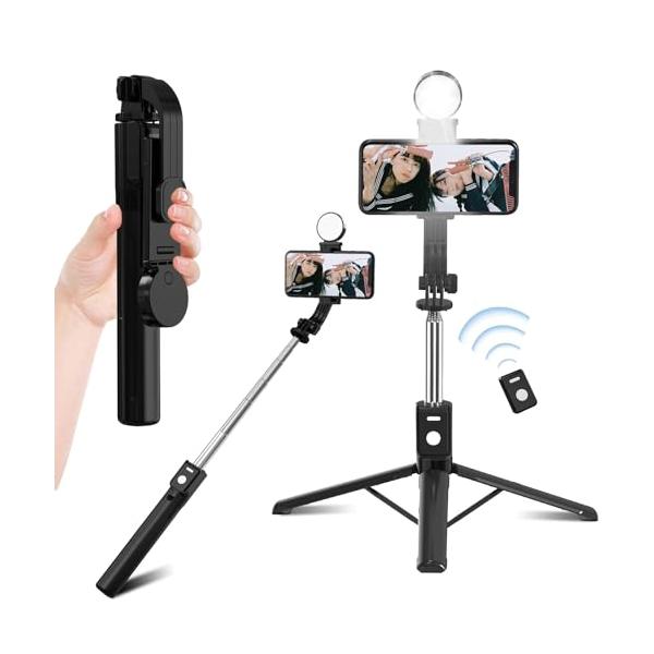 ブラック/-/-・Color:ブラック・パッケージ個数:1・?2024新登場・超軽量！コンパクトで多機能！！三脚・一脚兼用、ライト付き、自由回転、bluetoothリモコン操作など多彩な機能を搭載しているスマホ用のじどり棒です。携帯または収...