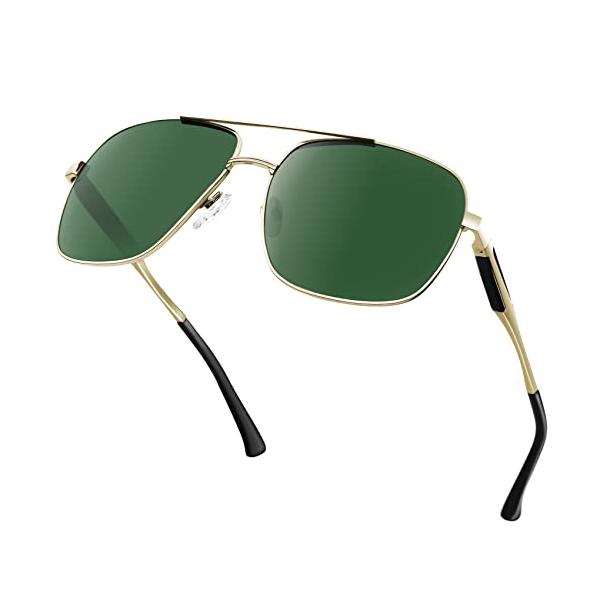 クラシックA6フレーム：ゴールド + レンズ：アンバーグリーン/M/-・Color:A6フレーム：ゴールド + レンズ：アンバーグリーン・UV400 偏光レンズ: 偏光レンズは UVC、UVA、UVB 等の有害光を 99% カットし、可視光...