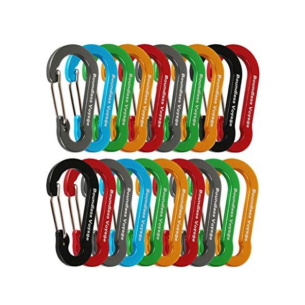 ランダム色20個セット/-/BV1011・Shape:ランダム色20個セット・材質 ：アルミニウム合金。 サイズ：約50mm x 26mm。 重量：約5g（単個重量）。 表面処理：ヤスリ掛け、陽極酸化・用途：キーを吊るしたり、バックパックを...