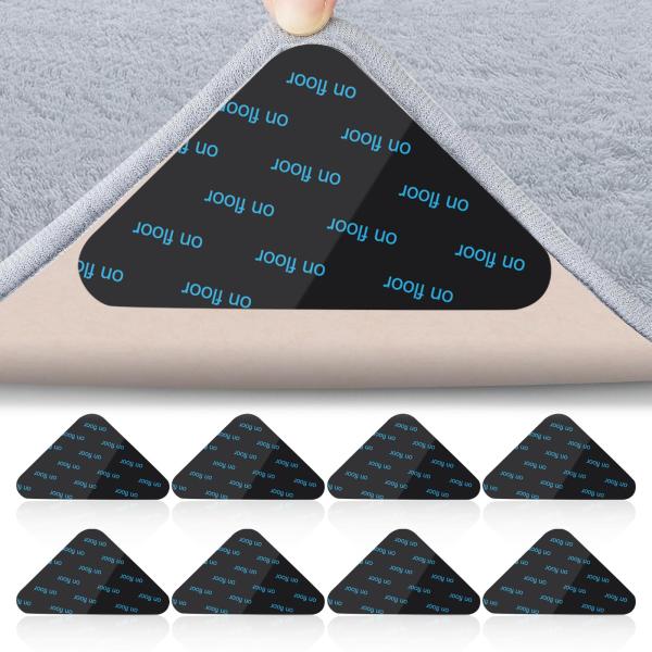 ブラック/8枚セット/non-slip・Size:8枚セット・「高い粘着性」：白い側は特別設計の高粘着性接着剤を使用しており、カーペットや絨毯の裏側にしっかりと密着します。一般的な滑り止めシートと比較して剥がれにくく、安定した品質を提供。引...