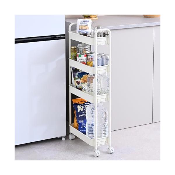 4段スリムホワイト/幅43×奥行18.5×高さ95cm/LBW-4FS(MWH)・Color:ホワイトStyle:4段スリム・パッケージ個数:1・組立てカンタン工具不要でパーツをはめるだけでカンタンに組み立てできる収納ワゴンです。・キャスタ...