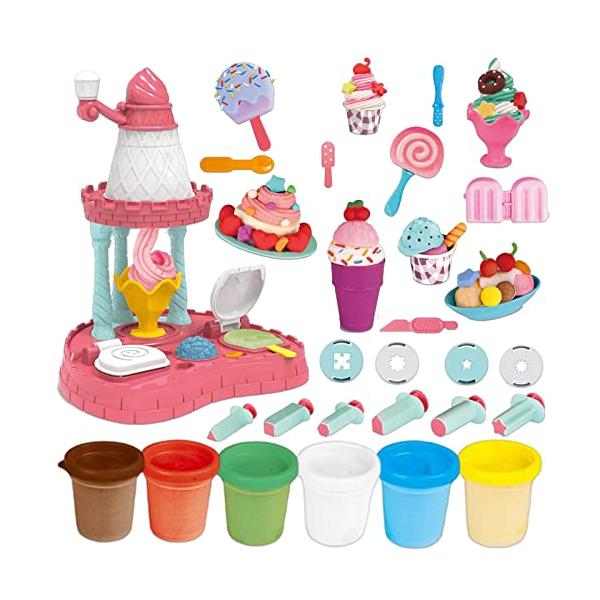 ・赤  CASTLE・セット内容お子様の興味を引き出すため、異なる形のモールドが沢山セットしていて、遊び方が豊富で、作り方も簡単です。六つ色のねんど、アイスクリーム城、アイスのカップ、コーン、お皿、ツール４個（さじ、へら、二つスティック）、...