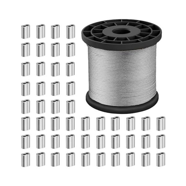 シルバー/-/3MM x 55m・Model:3MM x 55m・バスケット内容ステンレスロープ 直径は3ｍｍ、長さは55ｍです。3mm 8文字型アルミスリーブ 50個入ります。ターミナル金具との組み合わせで様々な場面を演出できます。家庭用...