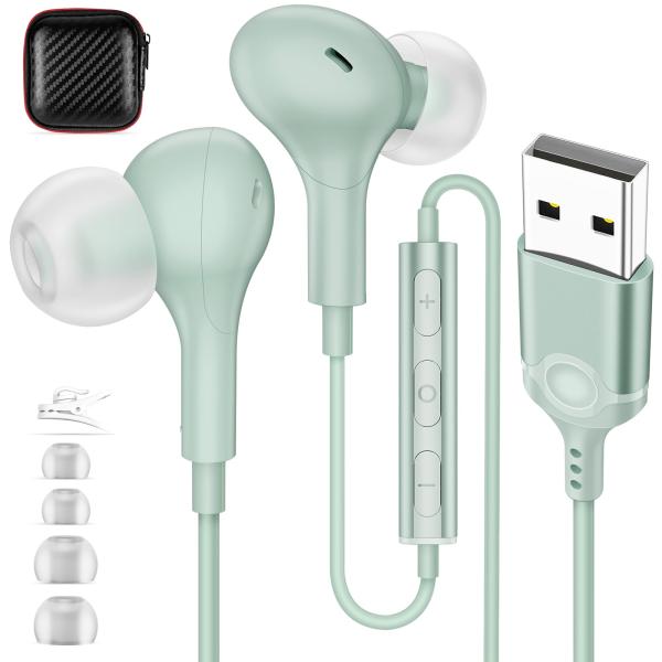 コンテンポラリーグリーン/-/MC58725667・Color:グリーン・USB接続で挿すだけで使える：パソコン、PC専用のUSBイヤホンです。USBポートに接続するので、充電とドライバのセットアップ等は不要でパソコンのUSBポートに挿すだ...