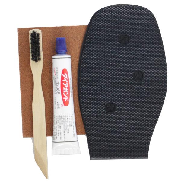 シューケアキット・ブラック 婦人用 セット ・・Color:ブラックSize:婦人用 セット・サイズ： 縦155mm×横90mm×厚さ2mm（主に婦人用） 素材 ：SBR合成ゴム天然ゴム セット内容：半張りソール１足分/竹ヨウジ１本/高性能...