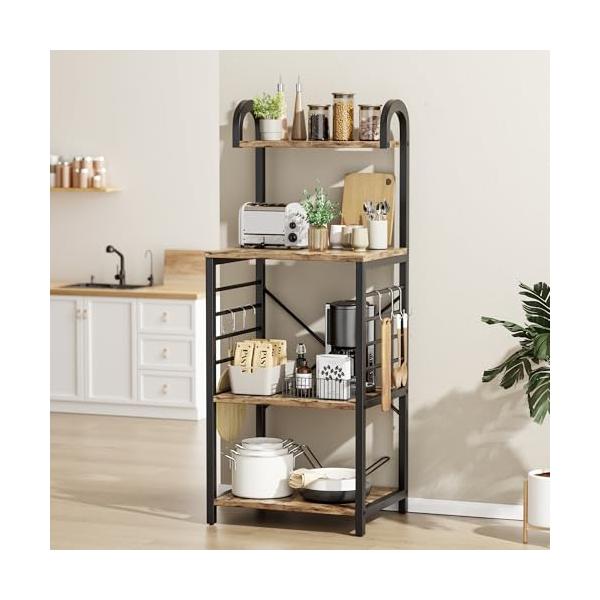 ブラウン/黒/Mサイズ/CS22-0123・Color:ブラウン/黒Size:Mサイズ・充実した収納スペース五段の天板があり、充実な収納力で、電子レンジや炊飯器などのキッチン家電、食器類、キッチン用品をまとめて収納できます。料理道具を置く専...