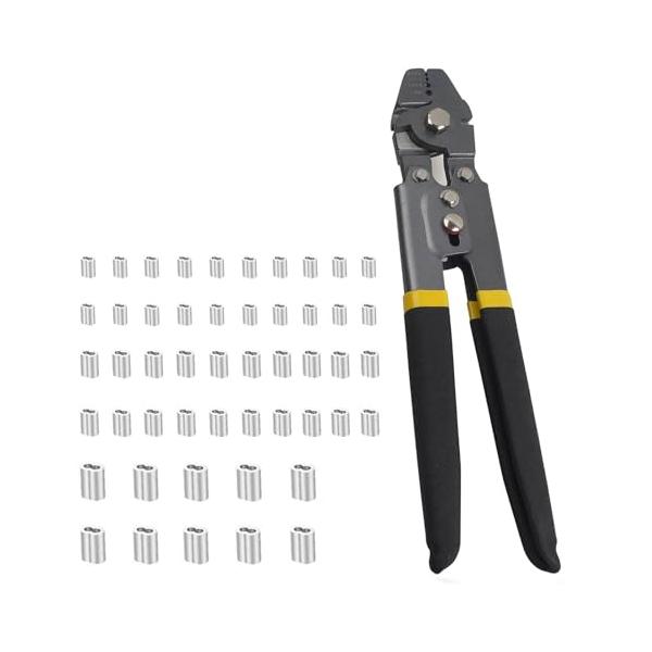 銀色/-/PL-260-SUS-GR・Model:PL-260-SUS-GR・お買い得な圧着ペンチセットワイヤー 圧着ペンチｘ1   50pcsスリーブ付き:8文字型スリーブ:1mm x 20pcs、 1.5mm x 20pcs、2mm x...