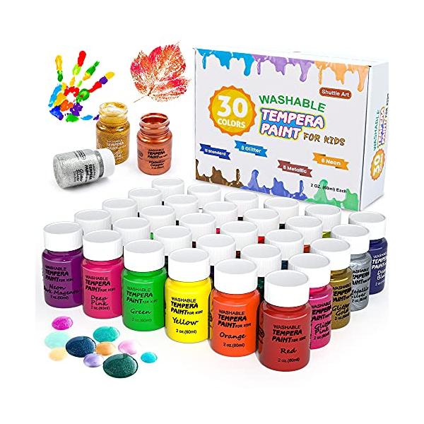 ・8 色 30 Count (Pack of 1) ・30色テンペラ絵の具クラシック×11色、キラキラ×8色、ネオン×6色、メタリック×5色、まとめて30色のテンペラキッズ絵の具です。内容量：60ml/1カラー。色の伸びが良く、発色が鮮やか...