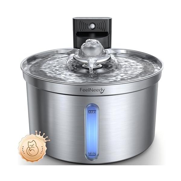 シルバー/-/FN-W19・PatternName:自動給水器・ステンレス製コードレス猫水飲み器：feelneedy自動給水器は、ワイヤレスポンプ採用でコード不要！コンセントの場所を気にせず設置でき、愛猫のコードかみ防止にも最適。304ステ...