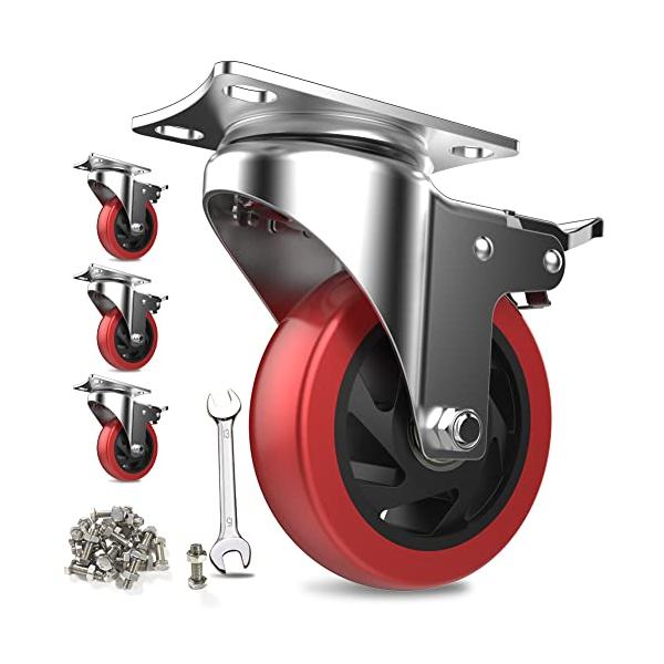 100mm レッド赤/-/-・NumberOfItems:4Style:100mm レッド・高耐久性ベアリング - スチール構造ボディは非常に摩耗しにくく、汚れに強く、単個耐荷重：175kg 4個入りパックで700kgの耐荷重があり、高耐久...