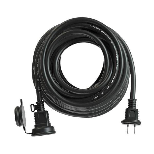 防水延長コード20ｍブラック/20ｍ/DLE-104・Size:20ｍ・●イルミネーションや屋外配線や電動工具などに使える防雨型延長コードです。防雨キャップがついていて便利です。庭園、パティオ、デッキ、プールサイドなどの屋外空間での照明、電...