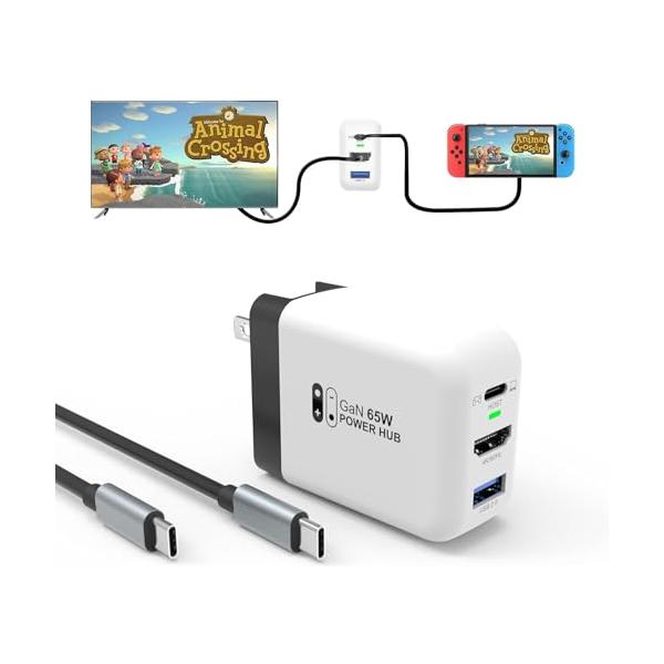 ホワイト/65W/-・Size:65WColor:ホワイト・3口一体化のSwitch充電器Switchテレビ台座に適用され、HDMI/USB-A/USB-Cポートを内蔵し、3つの機器を同時に挿入することができる。このニンテンドーSwitch...
