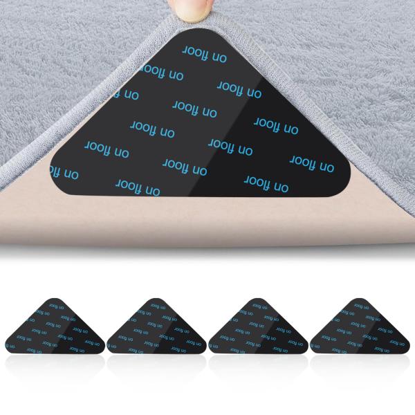ブラック/4枚セット/non-slip・Size:4枚セット・「高い粘着性」：白い側は特別設計の高粘着性接着剤を使用しており、カーペットや絨毯の裏側にしっかりと密着します。一般的な滑り止めシートと比較して剥がれにくく、安定した品質を提供。引...
