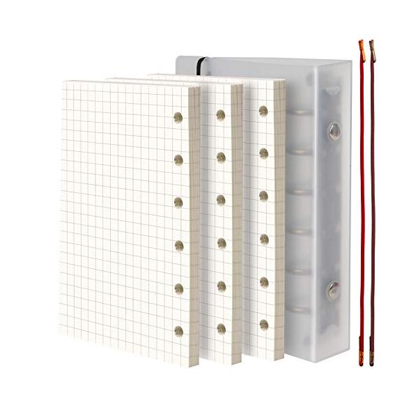 3冊セット コスパ抜群 パッケージ内容：ミニ6穴システム手帳バインダー×１＋手帳リフィル×3冊 枚数：135枚 お得な270ページ 図やグラフなどを定規なしでもキレイに仕上げることができ5mm方眼罫タイプ6穴リフィルです。・便利なポケットサ...