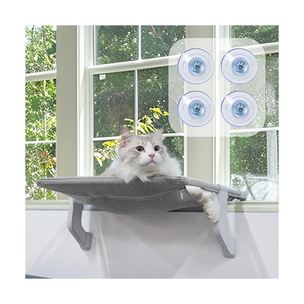 グレー/-/Q3・多用途・安定設計この二合一猫用ハンモックは強力な吸盤とフック掛けの両方で取り付けです。窓や窓枠、ベッドサイド、キャビネットなど様々な場所に簡単に設置できます。18cm以内の厚さの場所に設置で、金属フックを固定するために2m...